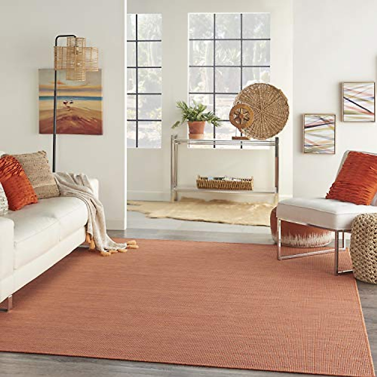 Nourison Positano Indoor/Outdoor Terracotta 8' x 10' Area Rug, Easy -Cleaning, Non Shedding, Bed Room, Living Room, Dining Room, Backyard, Deck, Patio (8x10)