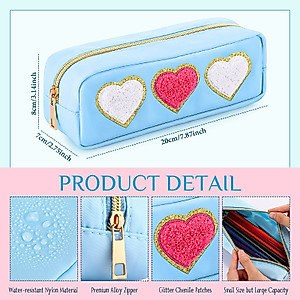 Sweetude 4 Pcs Preppy Patch Pencil Case Chenille Pen Bag Nylon Pencil Marker Pouch Brush Makeup Bag for Men Women College Travel Office Gifts Purse Organizer Holder Box