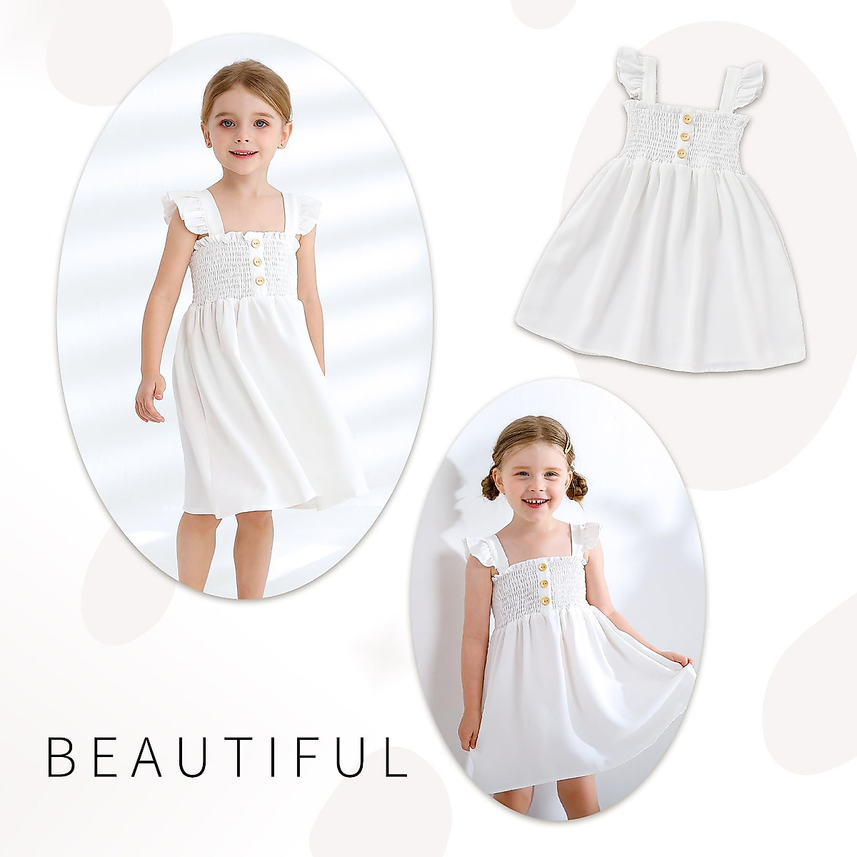 JEELLIGULAR Toddler Dress Ruffle Sleeveless Button Down Denim Dress for Toddler Girl Dress Summer Beach Casual A-line Sundress (3T, White)