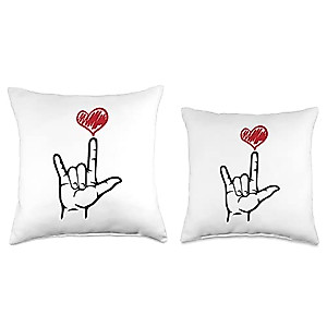 American Deaf Designs & Valentine's Day Gifts ASL I Love You Hand Heart Sign Language Throw Pillow, 16x16, Multicolor