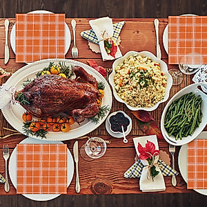 ​Quera 50 Pack Fall Buffalo Plaid Paper Napkins Orange Autumn Cocktail Napkins Tartan Check Scottish Square Disposable Bar Napkins for Thanksgiving Party, Baby Shower, Celebration Party