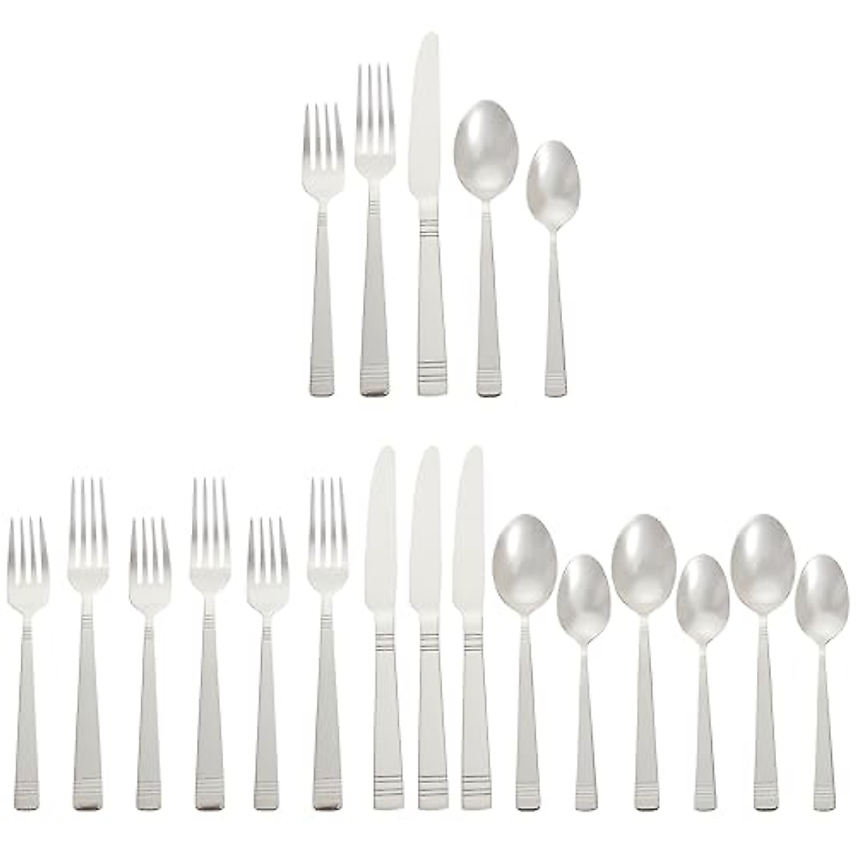 Amazon Basics 20-Piece Stainless Steel Bistro Flatware Set, Service for 4, Silver