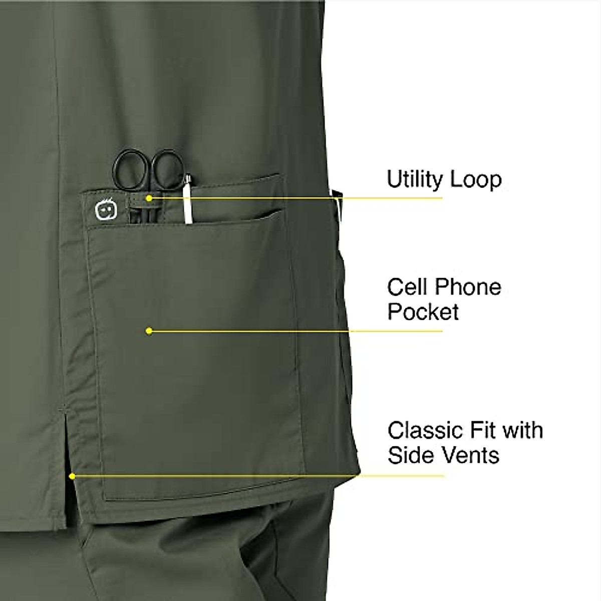 WonderWink WonderWORK Women’s V-Neck Scrub Top — Olive, Medium