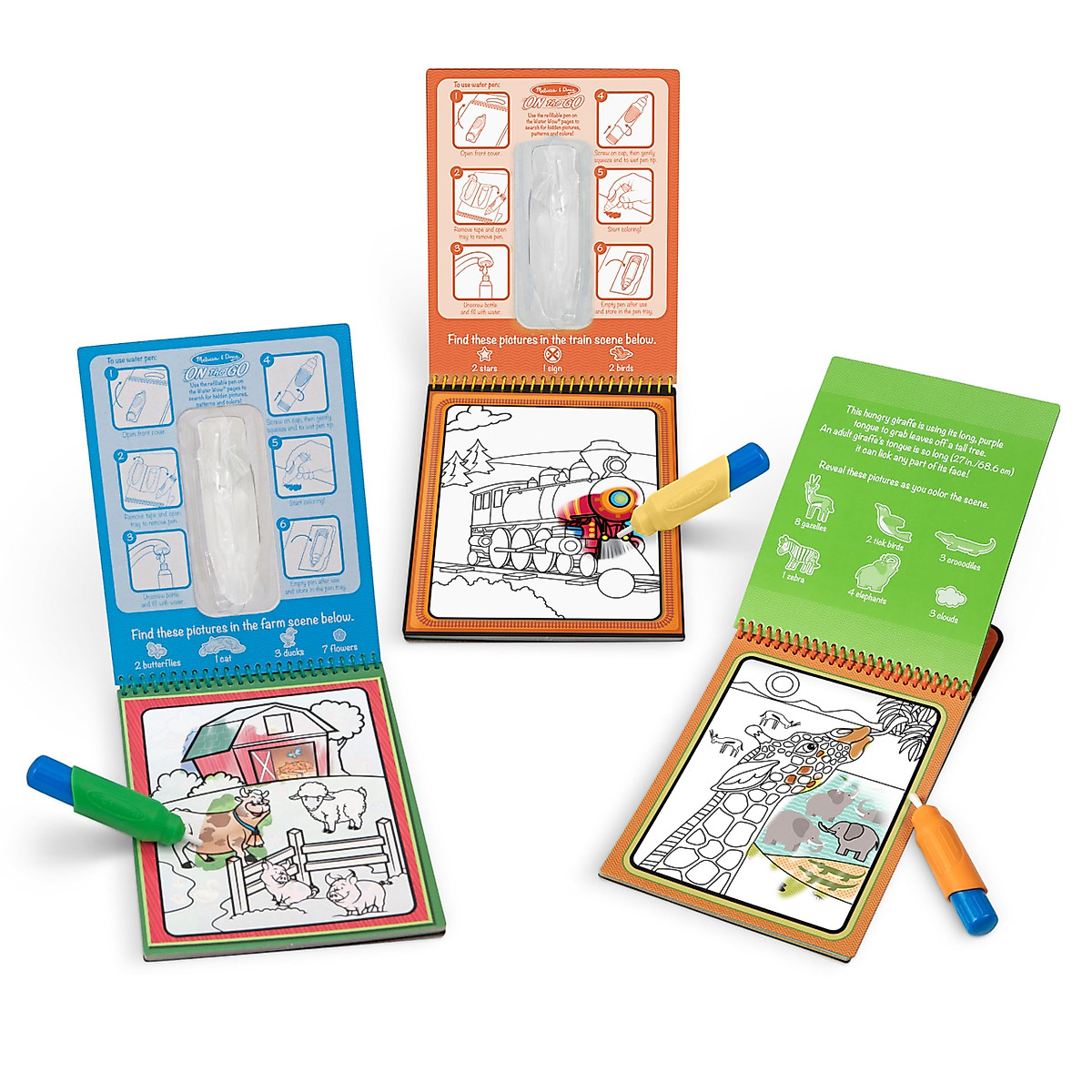 Melissa & Doug On the Go Water Wow! Reusable Water-Reveal Activity Pads, 3-pk, Vehicles, Animals, Safari, 36 months to 72 months