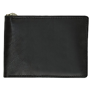 MARSHAL 100% Genuine Leather Bi-fold Money Clip Black #1162