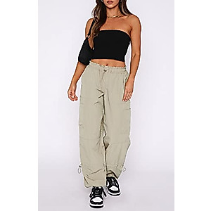 DISCIPBUSH Cargo Pants Women Baggy - Parachute Pants for Women Trendy, Womens Cargo Pants Y2K Pants, Baggy Pants Women, Streetwear Women Cargo Pants for Girls' Fashion, Khaki Pants for Women L
