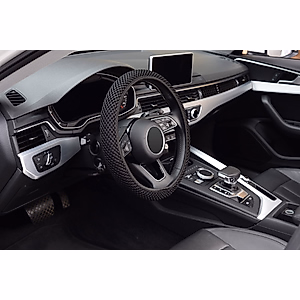 KAFEEK Elastic Stretch Steering Wheel Cover,Warm in Winter and Cool in Summer, Universal 15 inch, Microfiber Breathable Ice Silk, Anti-Slip, Odorless, Easy Carry,Black