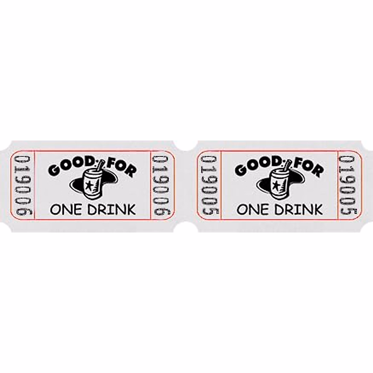 Good for One Drink Tickets Four Rolls of 2,000 Tickets - 8,000 Total in Four Assorted Colors