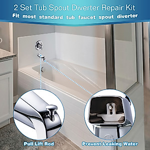 Enhon 2 Set Tub Spout Diverter Repair Kit, Includes 2 x Diverter Valve Stems, 2 x Cup Seals and 2 x Gates, Bathroom Shower Bathtub Leaky Faucet Repair Replacement Parts (Chrome,Classic)
