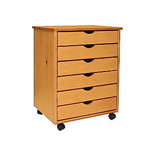 Adeptus Original Roll Cart, Solid Wood, 6 Drawer Extra Wide Drawers Roll Carts, Medium Pine