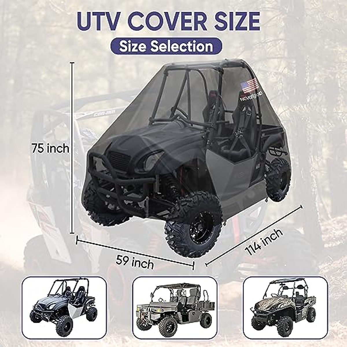 NEVERLAND UTV Covers, Side by Side Cover Waterproof 300D Heavy Duty Outdoor Utv Cover with American Flag Compatible with Honda Pioneer Polaris Ranger Protection 114.17"x 59.06"x 74.80"(290x150x190 cm)