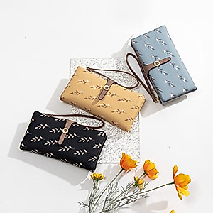 CornerLife Womens Large Wristlet Wallet Bifold with Floral Pattern Card Case Wallet Checkbook Organizer Clutch with Zipper Phone Pocket Girls Cute wallets (Black)