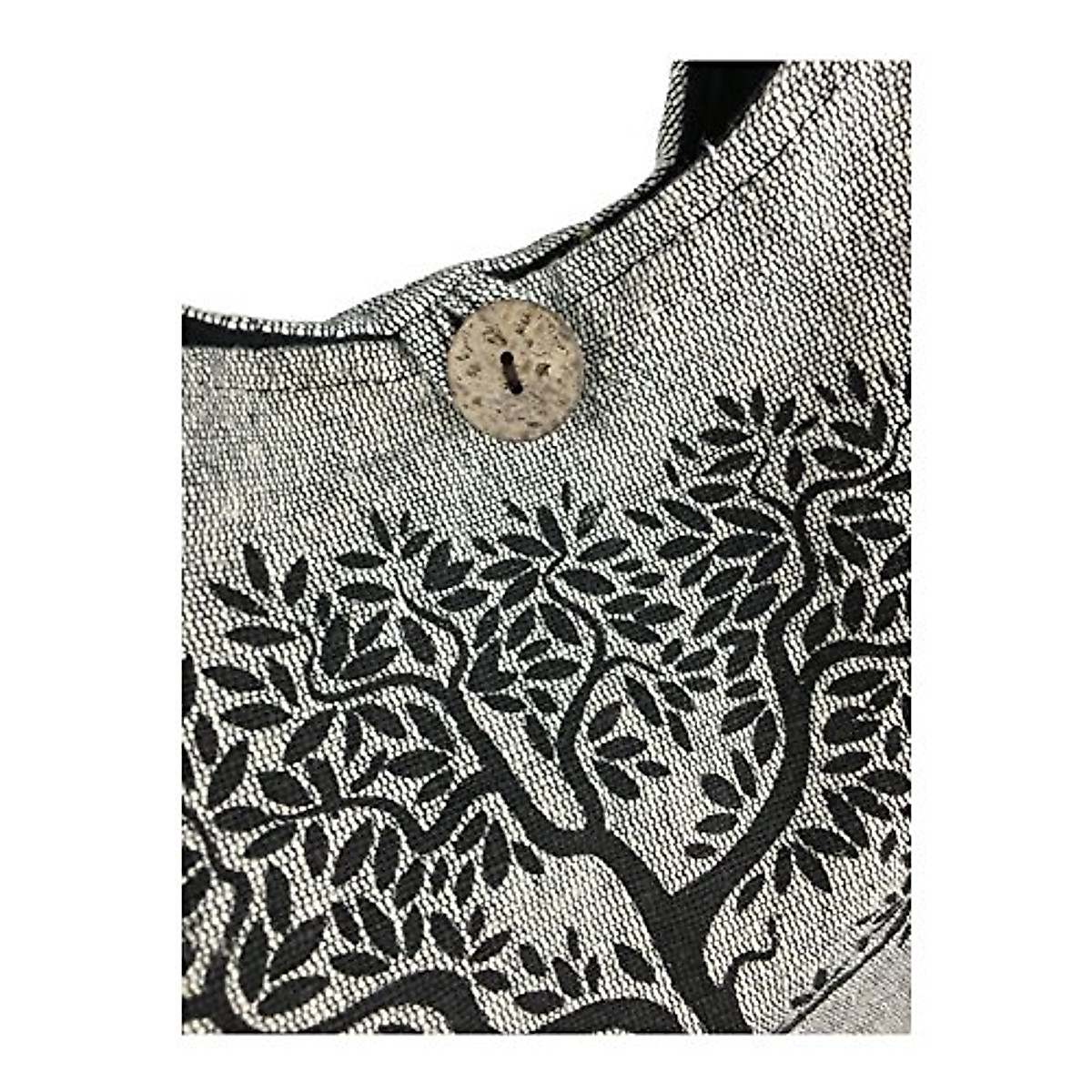 Fair Trade Large Sling Crossbody Shoulder Bag Purse Hippie Hobo Gypsy Bohemian, Grey Tree