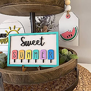 Summer Tier Tray Decor Summer Decor Summer Time Hello Summer Hierarchical Tray Decorative Set Summer Chevron Board Logo Rural Farmhouse Decorative Decorations Signs