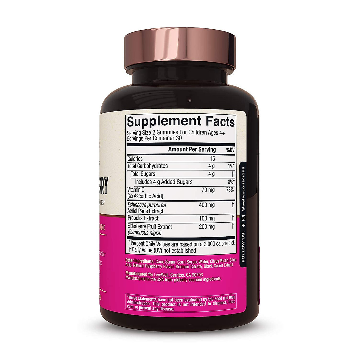 Kids Elderberry Gummies | Great-Tasting Immune Support Formula with Vitamin C, Echinacea, Sambucus, Propolis Extract | by Live Conscious - 60 Count