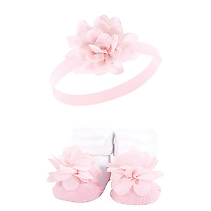 Hudson Baby Infant Girl Headband and Socks Giftset, Pink Charcoal, One Size