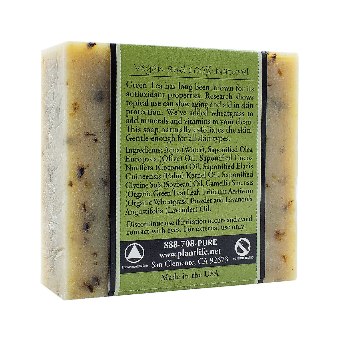 Plantlife Green Tea Bar Soap - Moisturizing and Soothing Soap for Your Skin - Hand Crafted Using Plant-Based Ingredients - Made in California 4oz Bar