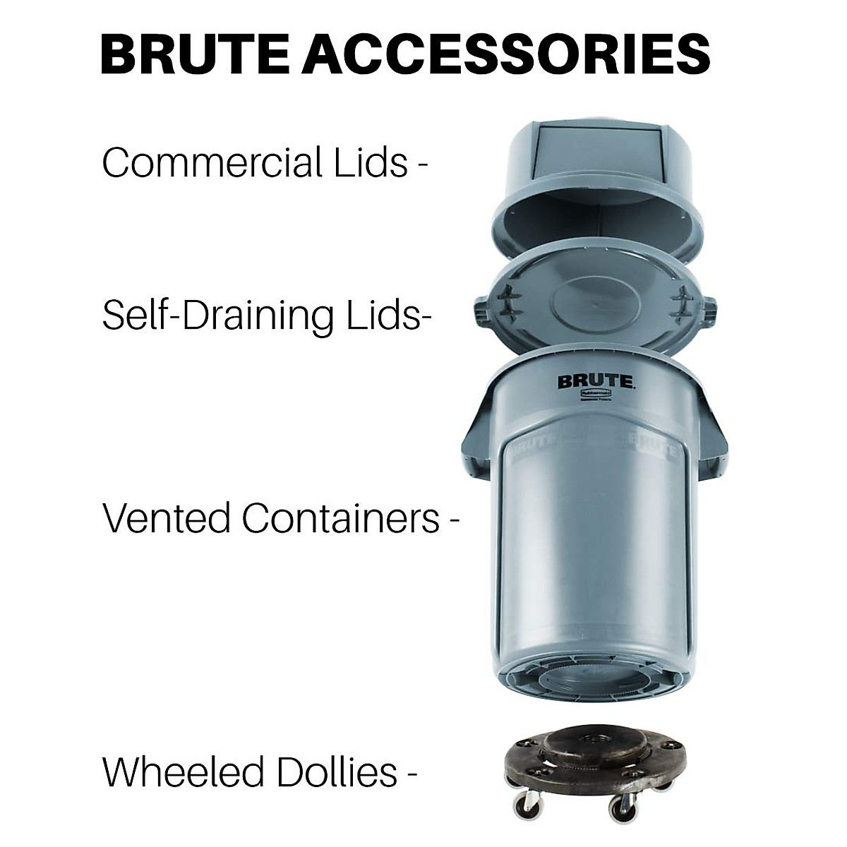 Rubbermaid Commercial Products BRUTE Heavy-Duty Trash/Garbage Can Lid, Gray, Compatible with 55-Gallon BRUTE Container, Pack of 3