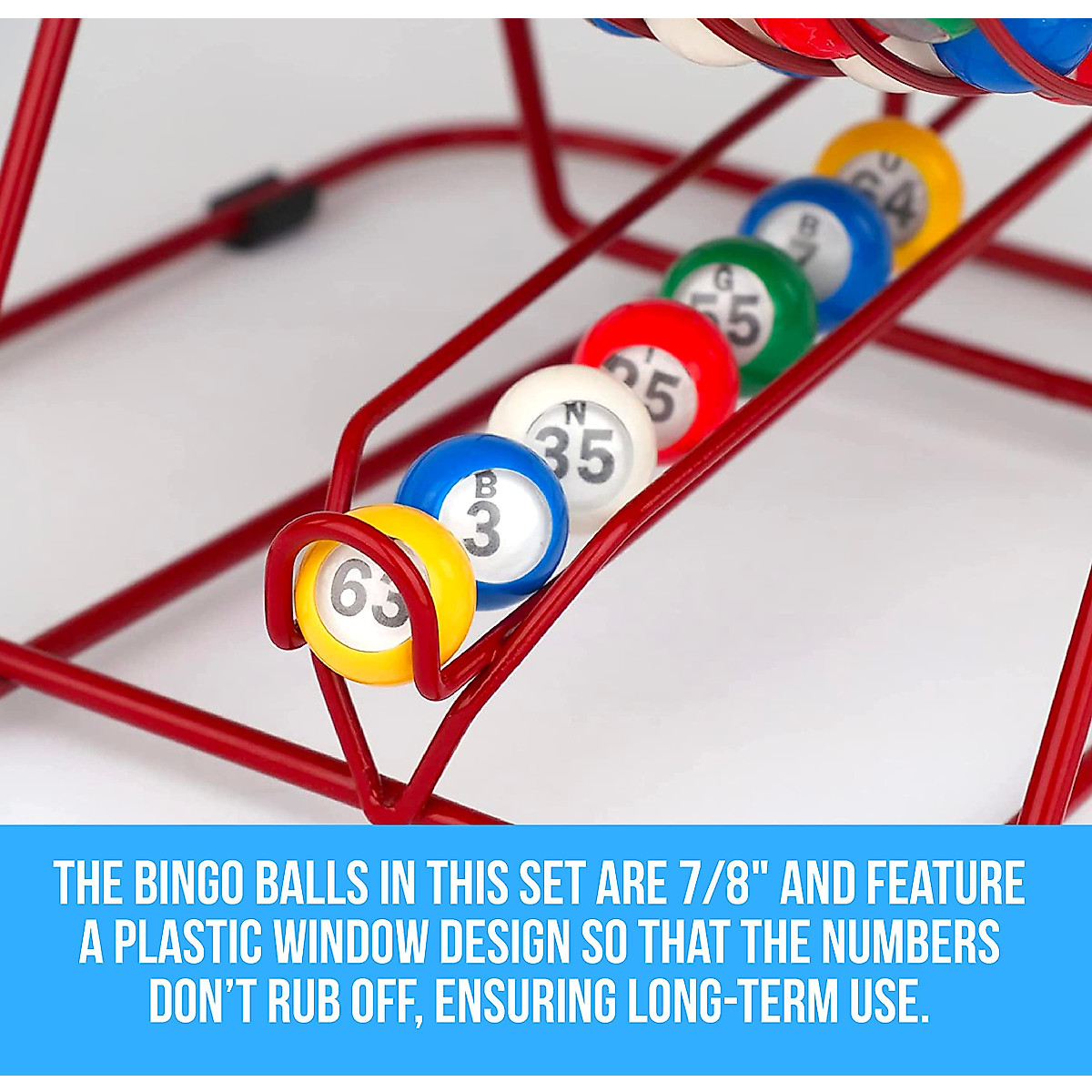 Regal Bingo Professional Bingo Game Set with 11" Wheel Cage, 75 Bingo Balls, Master Board, 18 Bingo Cards & 25 Jumbo Reusable Cards, and Colorful Chips - Bingo Games for Adults Large Group - Red