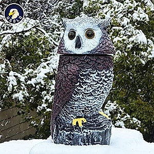 Ugold Solar Powered Garden Owl with Detection, Flashing Eyes, Rotating Head, Realistic Hoots and Silent Mode, Garden Sculpture, Plastic Owl Decoration for Home, Garden, Patio and Lawn