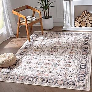 jinchan Area Rug 4x6 Kitchen Rug Taupe Vintage Traditional Area Rug Retro Floor Cover Foldable Thin Rug Distressed Floral Print Indoor Mat for Bathroom Bedroom Living Room Dining Room