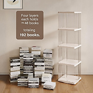 SYNCVIBE Rotating Bookshelf, Small Corner Bookshelf for Small Space, 360 Display 4 Tier Floor Standing Bookcase, Plastic Narrow Book Shelf Organizer for Bedroom, Living Room, Rectangular, White