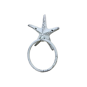 Rustic Whitewashed Cast Iron Starfish Towel Holder 8.5 Inch - Starfish Decoration - Sea Home Decor