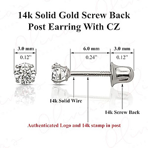 14k White Gold LSB Stud Earrings 3mm