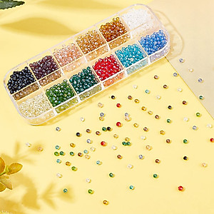 PH PandaHall Briolette Glass Beads Faceted 3mm, 1200pcs 12 Colors Crystal Czech Glass Seed Beads Electroplate AB Color Mini Spacer Loose Beads for Earring Bracelet Necklace Jewelry DIY Craft Making