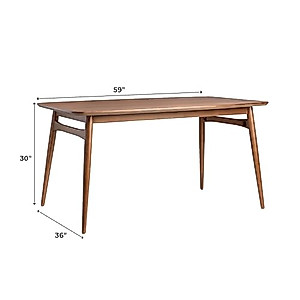 Walker Edison Mid-Century Modern Solid Wood Tapered-Leg Dining Table, 59 Inch, Walnut