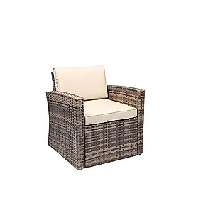 Baner Garden A170 5 Piece Outdoor Sofa Rattan Pool Patio Garden Set with Coffee Table and Beige Cushions, Wicker, Mixed Brown/Gray