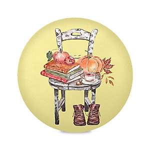 Watercolor Books Gold Pumpkins Tea Leaves Vintage Chair Round Jute Placemats Linen Placemats Waterproof Reusable Place Mats Washable Place Mats Kids Placemat Plate Placemats Sets of 4
