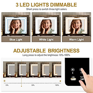 MDGC 3 in 1 Vanity Desk with Mirror and Lights, Farmhouse Dressing Table with Charging Station, Makeup Vanity Table with 3 Drawers Dresser, Adjustable Shelves & Hidden Stool for Bedroom, Dark Oak