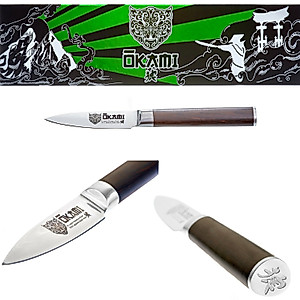 Paring Knife 3.5 inch by Okami Knives, Japanese VG10 Stainless Steel, Damascus Kitchen Blade