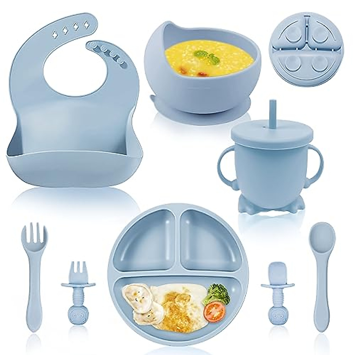 Baby Feeding Set Silicone Toddlers Weaning Feeding Sippy Cup with Straw and Laid Baby Feeding Supplies Set