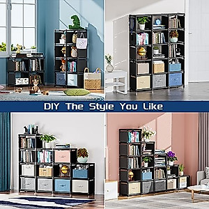 Mavivegue Bookshelf,15 Cube Storage Organizer,Book Shelf Organizer,Tall Bookcase Shelf,Book Cases/Shelves,Black Cube Shelf,Cubbies Closet Storage Organizer Shelves for Bedroom,Living Room,Home,Office