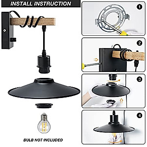 OOWOLF Plug in Wall Sconces Set of Two, Farmhouse Wall Mounted Light with Plug in Cord, Dimmable Black Rustic Wall Lamp for Bedroom, Living Room, with Wood Arm and 59inch On/Off Switch Cord, 2 Pack