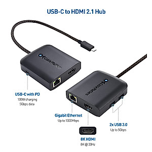Cable Matters USB C Hub HDMI 2.1, Up to [8K@30Hz/4K@120Hz, 100W Charging, 5Gbps Data Transfer] Gigabit Ethernet, USB-C HDMI Dock, USB C HDMI 2.1 Hub Compatible with Thunderbolt 4, Max 4K@60Hz on MacOS