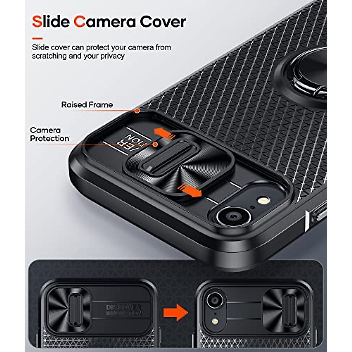 LeYi for iPhone XR Case: iPhone XR Phone Case with [2 Pack] HD Screen Protectors, Armor Defender Non-Slip Textured Back with Camera Cover & Stand Case for iPhone XR, Black