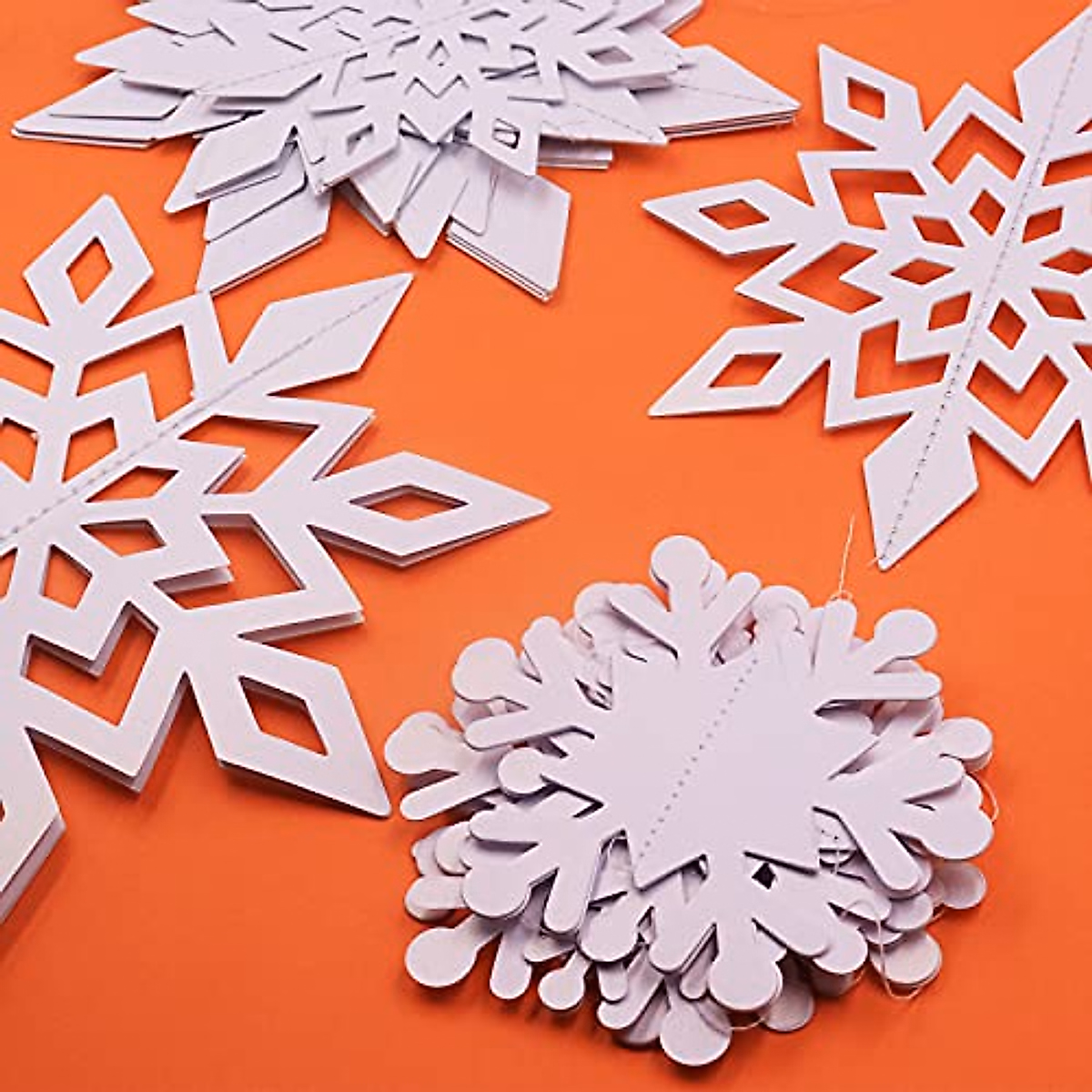 12PCS Winter Christmas Snowflakes Hanging Decorations - 3D White Paper Snowflake Garland with Snowflake Banner for Christmas Holiday Winter Wonderland Frozen Party Decorations