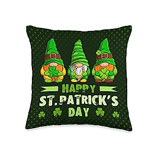St. Patrick's Day by Content Design Studio Happy St. Patricks Day, Funny Gnomes, Green Pattern Throw Pillow, 16x16, Multicolor
