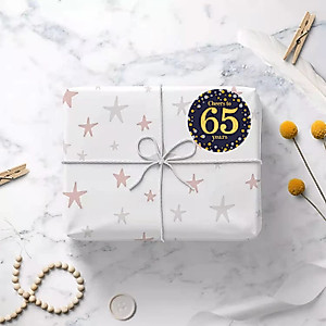 Black and Gold Cheers to 65 Years Sticker Labels - 65th Birthday Party Favor Stickers - 2 in - 50 Count