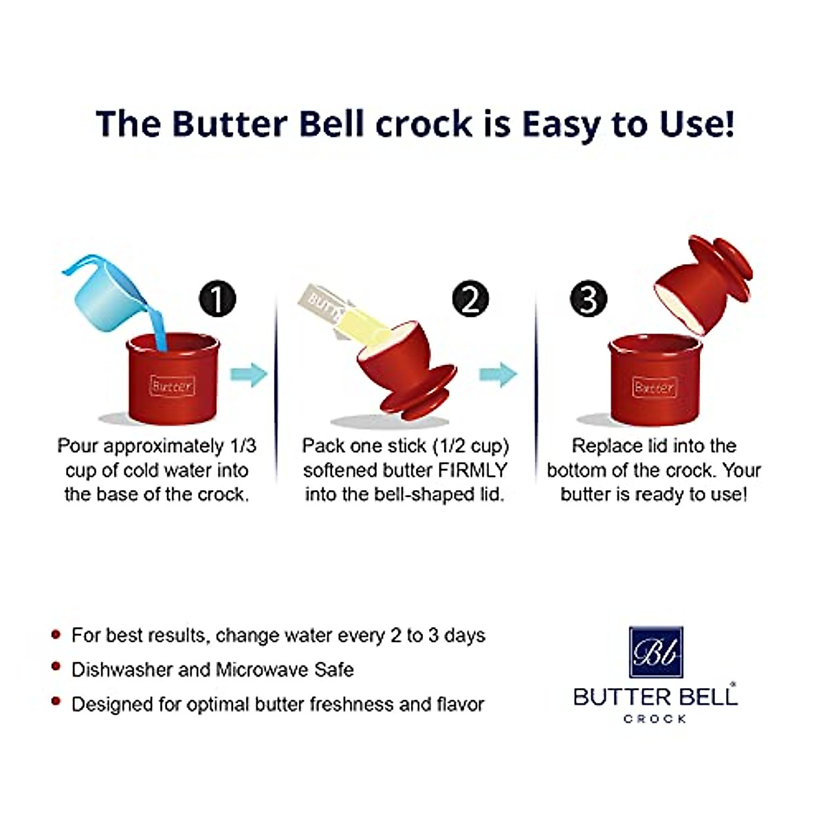 Butter Bell - The Original Butter Bell crock by L Tremain, a Countertop French Ceramic Butter Dish Keeper for Spreadable Butter, Fleur de Lis Collection (Blanche)