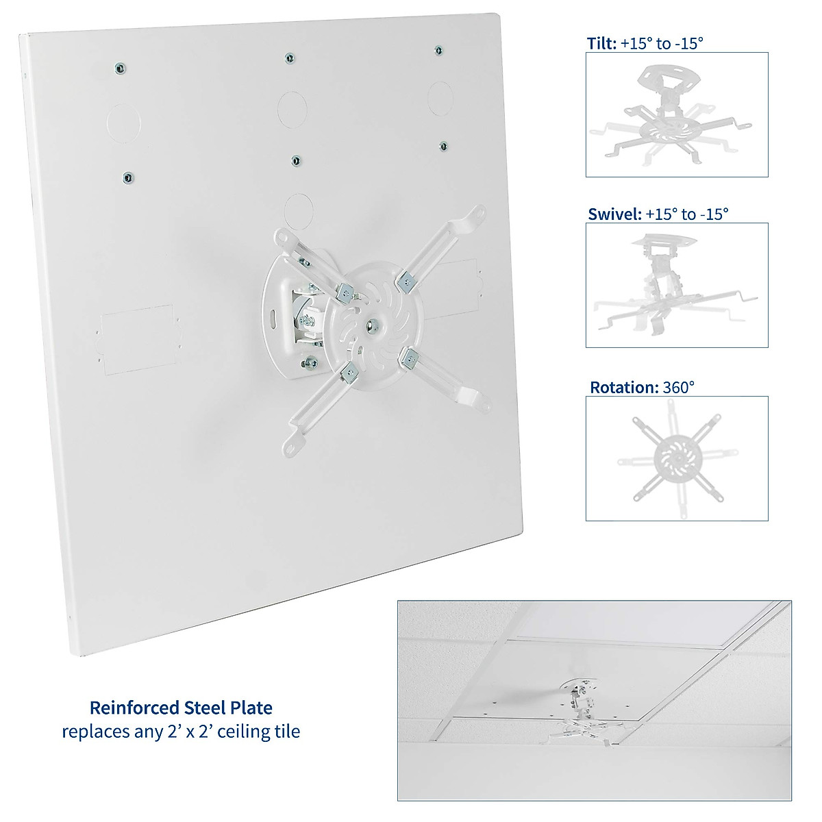 VIVO Universal Adjustable 2 x 2 feet Drop Ceiling Projector Mount, Suspended Drop-in Ceiling Projection Mounting Kit, White, MOUNT-VP07DP