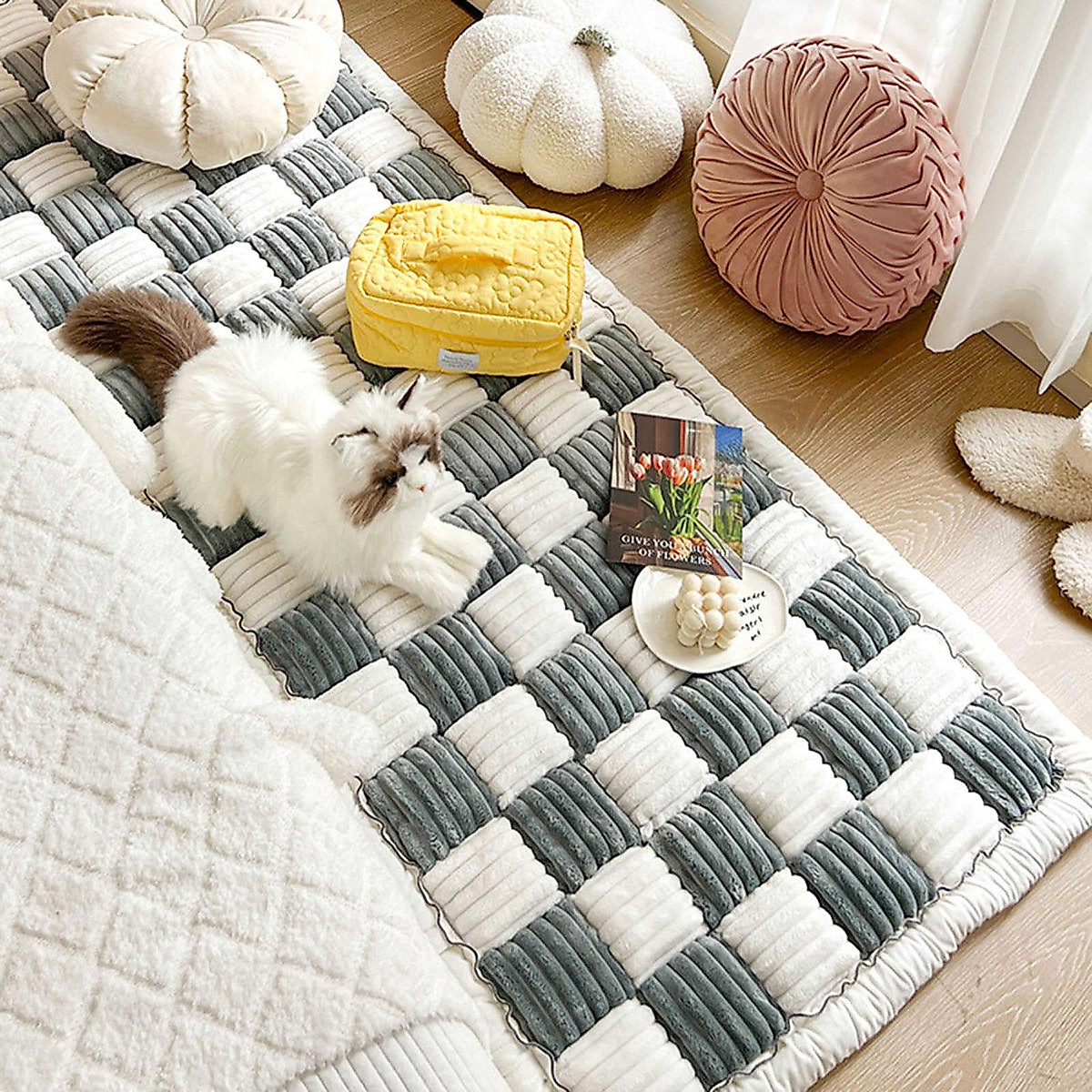 Large Plaid Square Pet Mat Bed Couch Cover - Waterproof Blanket Dog Bed Cover Pet Blanket for Large Dogs - Funnyfuzzy Cream-Coloured - Funny Fuzzy Couch Cover