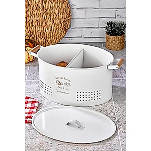 Potato Onion Metal Bin, Storage, Container - 2 Compartment Breathable Storage Container with Metal Lid (White 2)