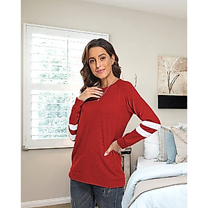 Makamaka Long Sleeve Shirts for Women Sweater Tunic Womens Long Sleeve Blouse Pullover Sweatshirts(Red M)