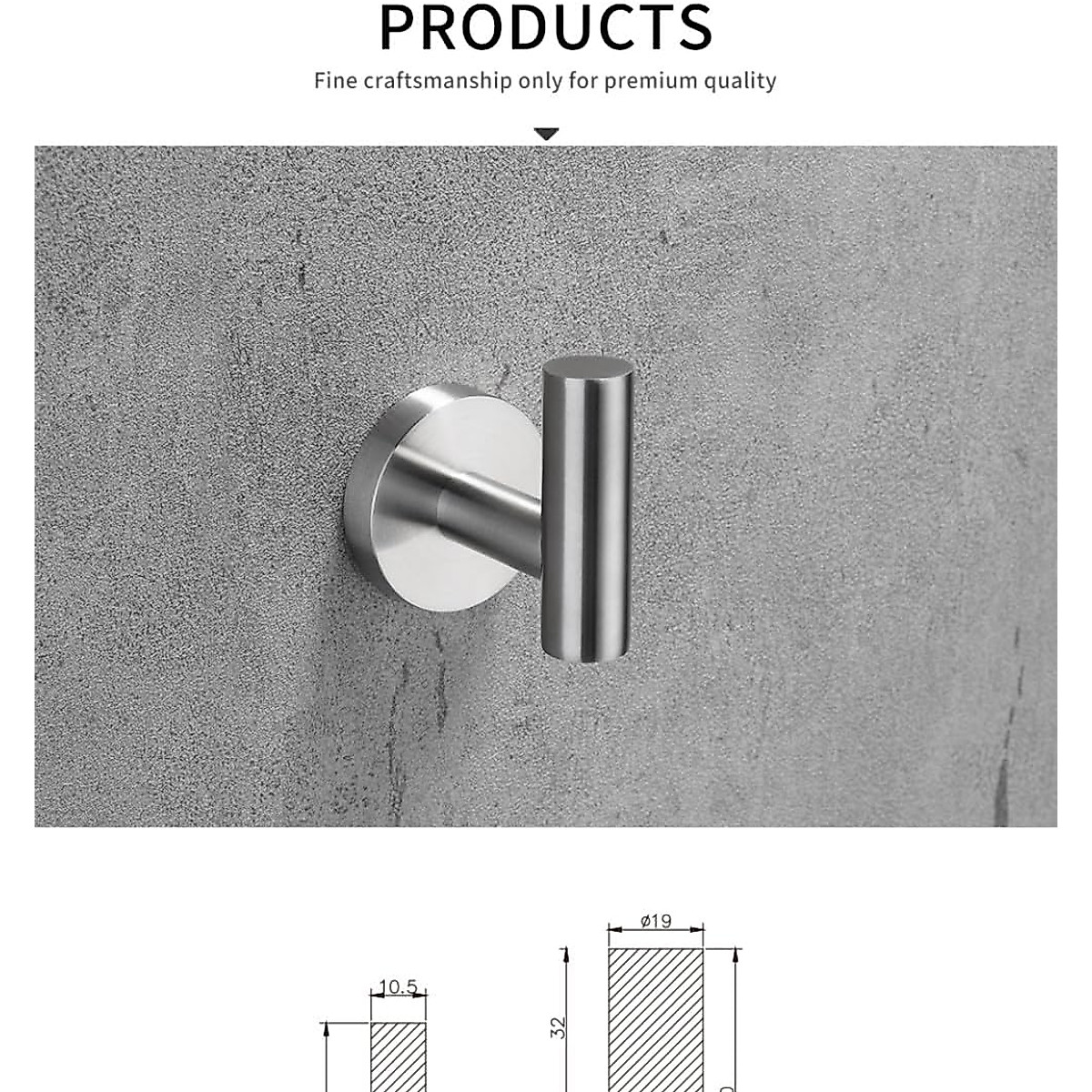 Bathroom Hardware Set Accessories Kit Brushed Stainless Steel Round Wall Rack Hand Bar Toilet Roll Paper Holder Robe Towel Hook,BG,Towel bar,45cm