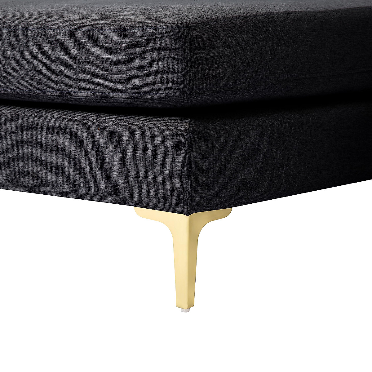 KoiHome 79.5" Left Hand Facing Sectional Sofa Couch with 2 Detachable Armrest Pillows, Modern Fabric 3-seater L Shape Chaise with Gold Metal Legs for Living Room,Apartment,Office, Polyester, Black