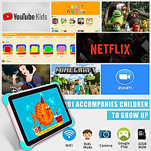 YINOCHE Tablet for Kids 10 Kids Tablet for Toddlers Tablet 32G Kids Learning Tablets for Kids Android Children Tablet WiFi,IPS Touch Screen,Parental Control Dual Camera Kid Tablet YouTube Neflix(Pink)